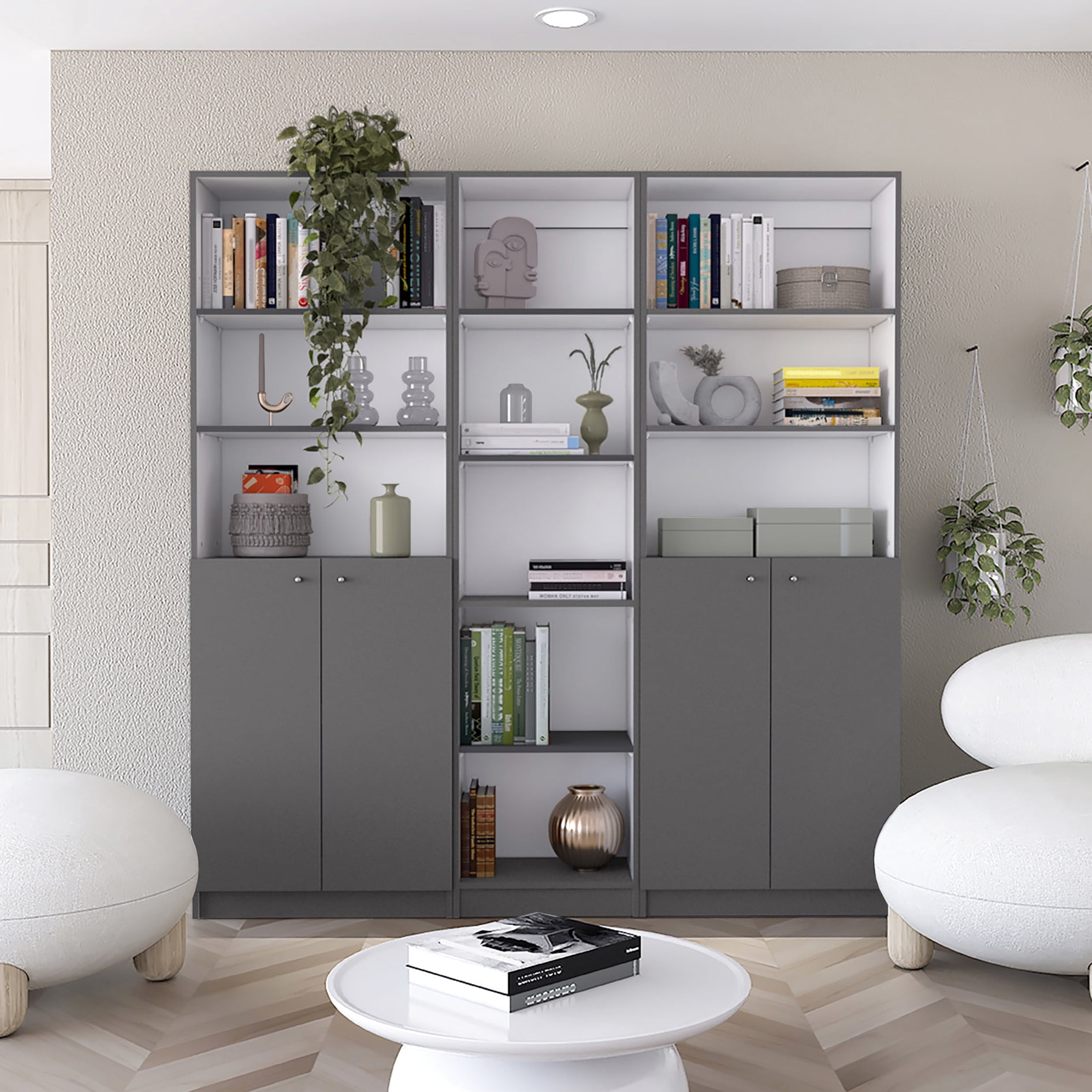 Acres Home Bookcase Compilation, 67" Wide, 11 Shelves, Two Double-door ...