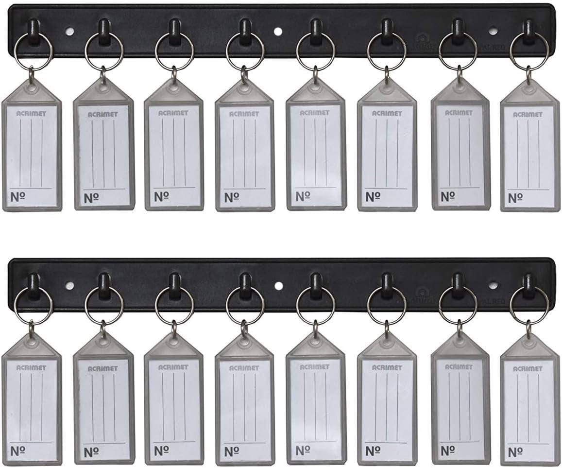 Acrimet Key Tag Rack w/ 8 Keyring Tags (Self-Adhesive Key Storage Rack ...