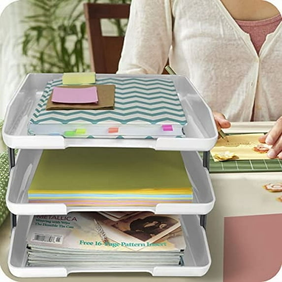 Acrimet Traditional Letter Tray 3 Tier Front Load, Plastic, Desktop File Organizer (White Color ...