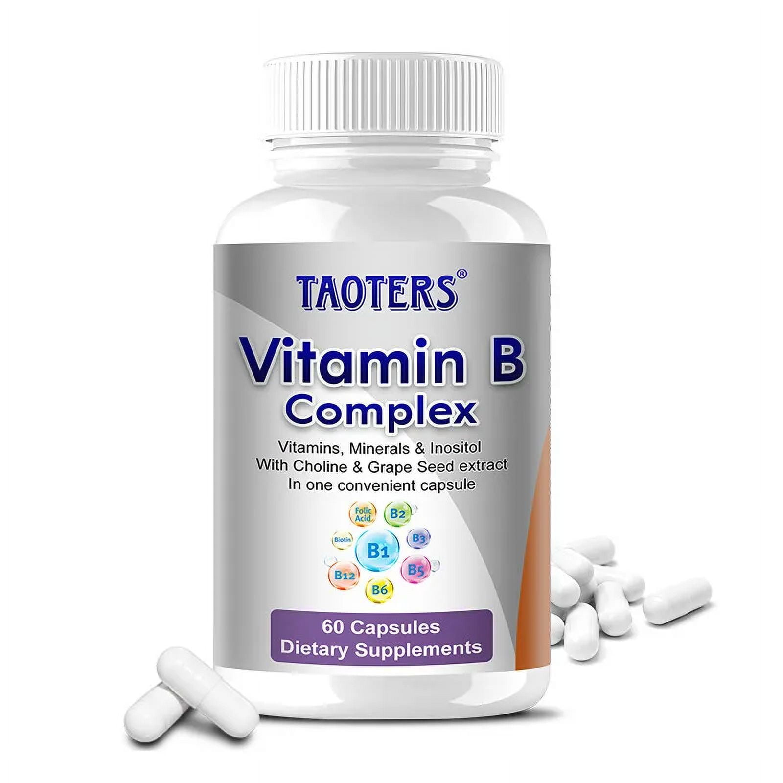 Acrolt Vitamin B Complex Capsules B1 B2 B3 B5 B6 B12 Folic Acid and ...