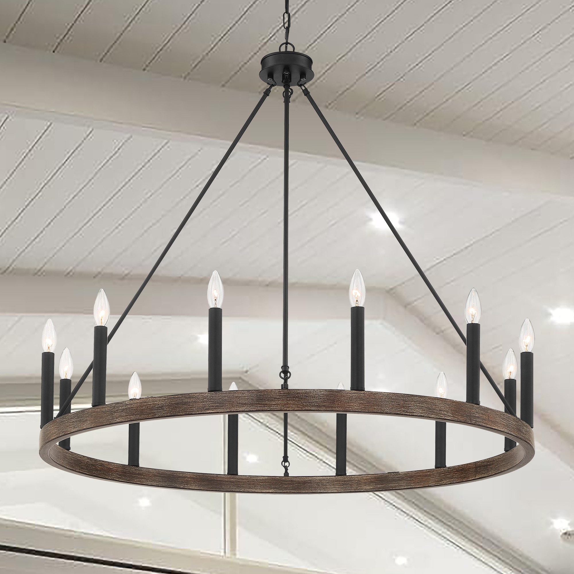 Acroma 12-light Modern Farmhouse 40In Wagon Wheel Chandelier - 40'' D x ...