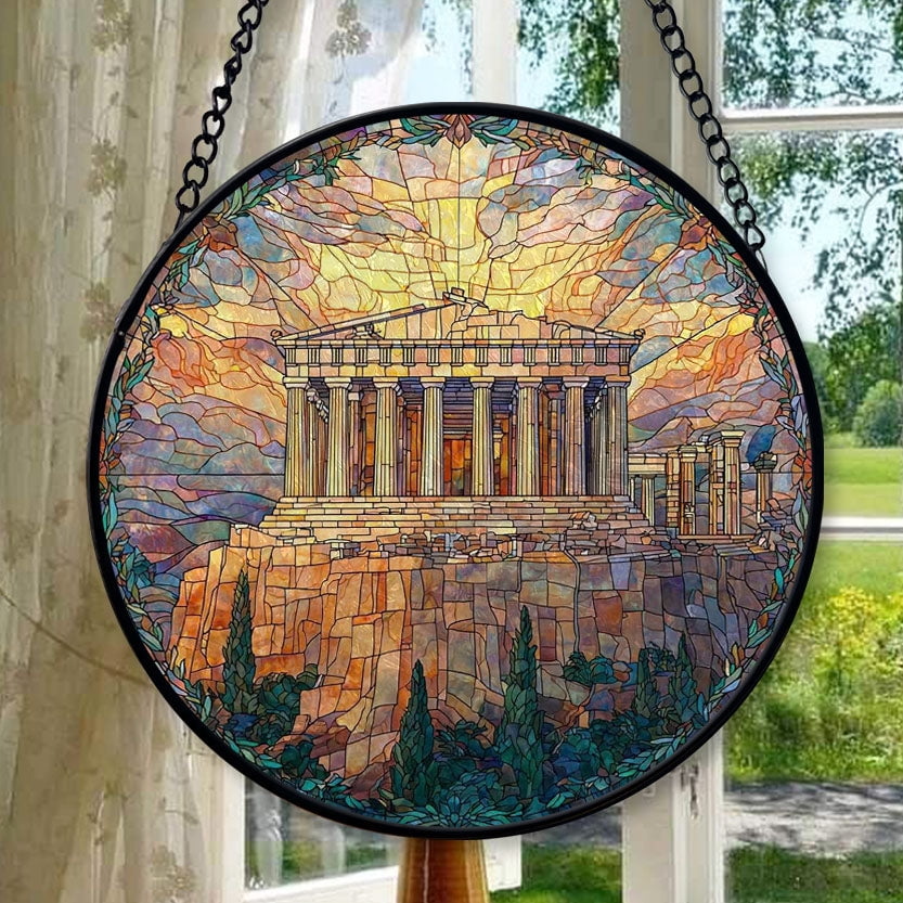 Acropolis Athens 2 Stained Glass Window Hanging, Christmas Decoration ...
