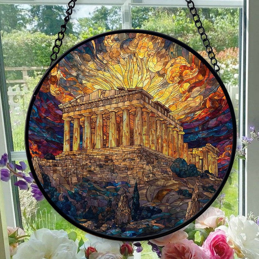 Acropolis Athens 5 Hanging Stained Glass for Windows, Holiday Festival ...