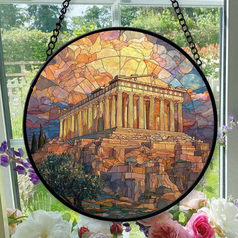 Acropolis Athens 6 Hanging Stained Glass for Windows, Seasonal Festival ...