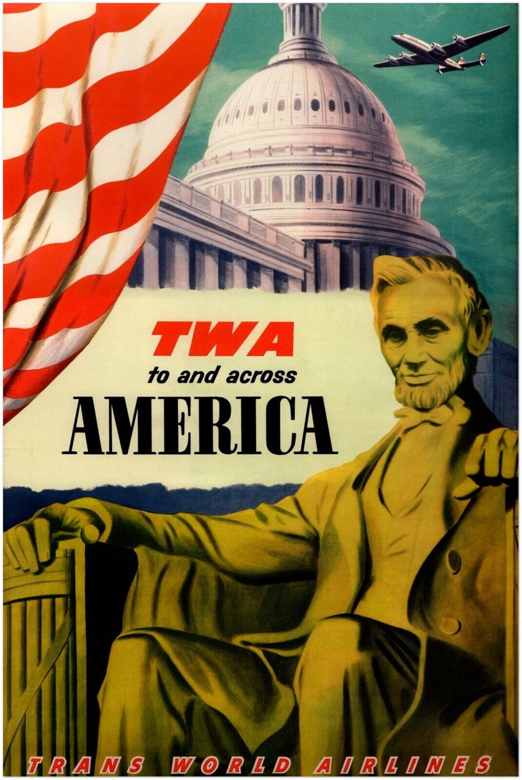 Across America - Fly TWA - Vintage Airline Travel Poster Travel Posters ...