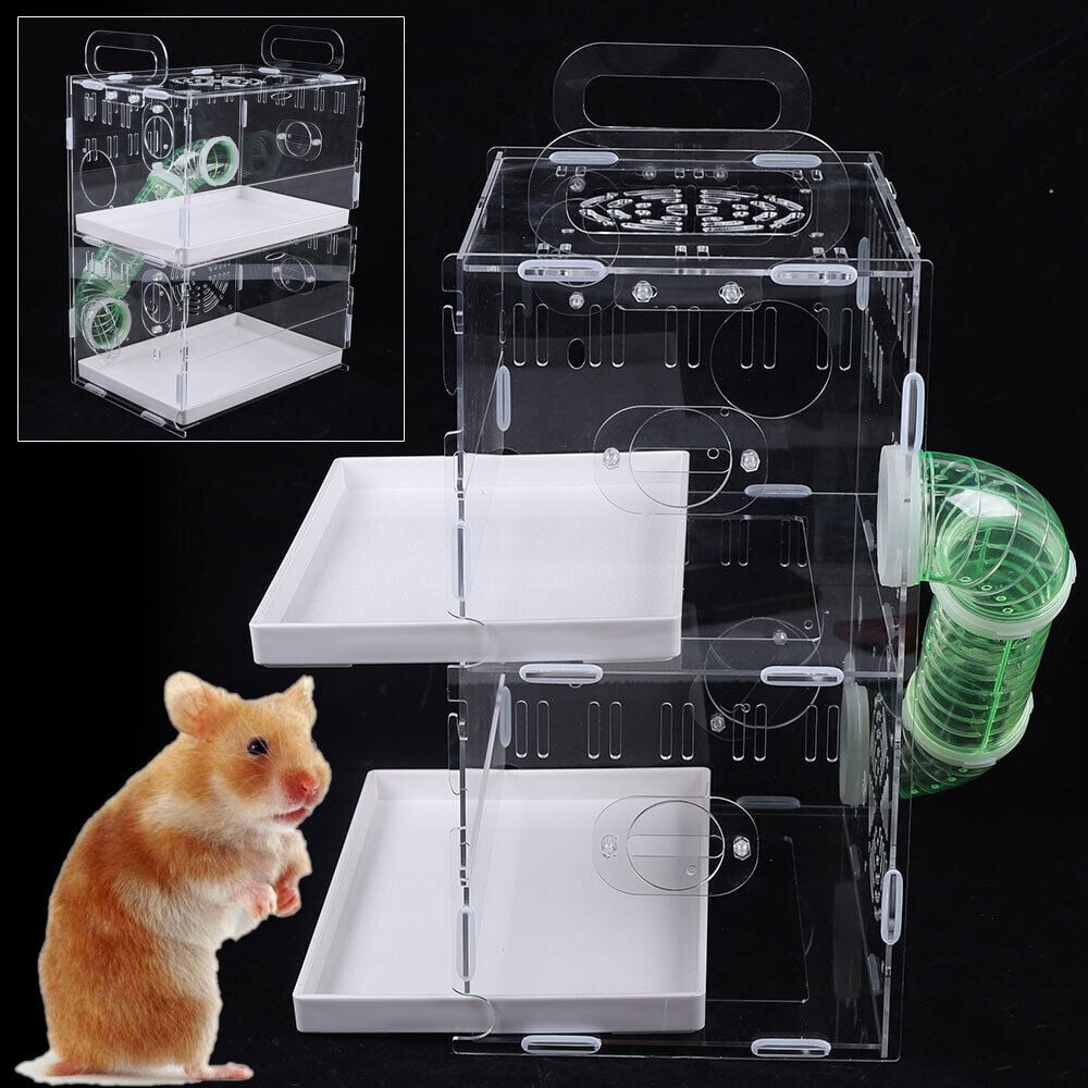 Acrylic 2 Tier Hamster Cage Habitat Clear Rodent Gerbil Mouse Mice Rat ...