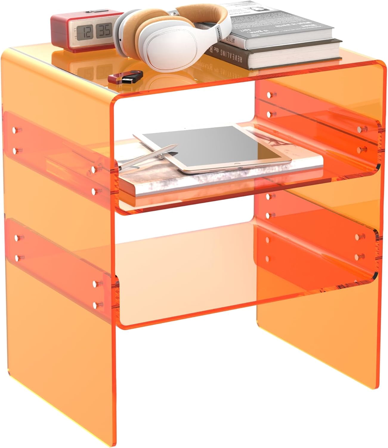 Acrylic 2-Tier Side Table with Storage Mini Modern End Table/Nightstand ...