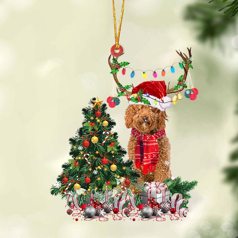 Acrylic 2D FLAT RED Labradoodle-Christmas Tree Gift Hanging Ornament ...