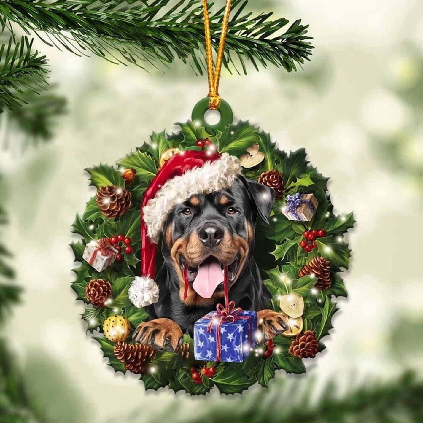 Acrylic 2D FLAT - Rottweiler and Christmas Wreath Ornament gift for ...