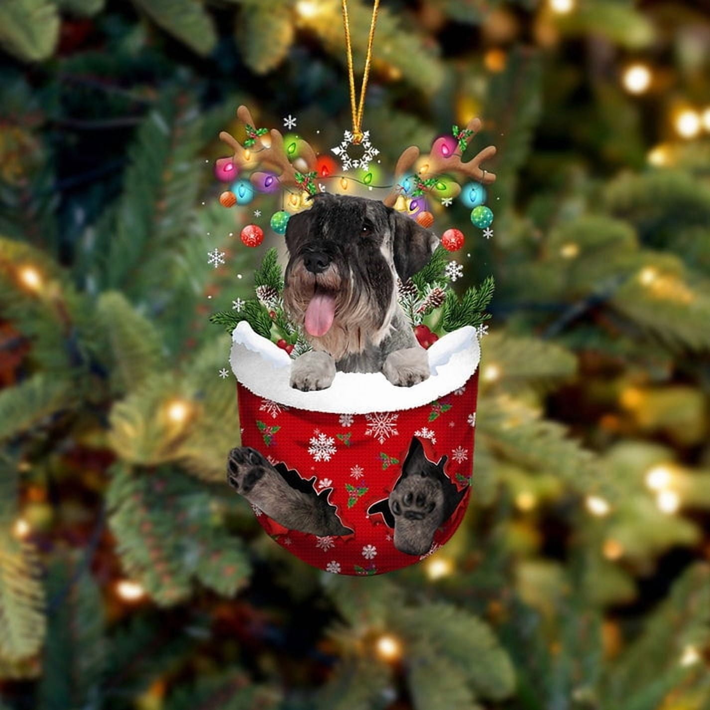 Acrylic 2D FLAT - Standard Schnauzer In Snow Pocket Christmas Ornament ...