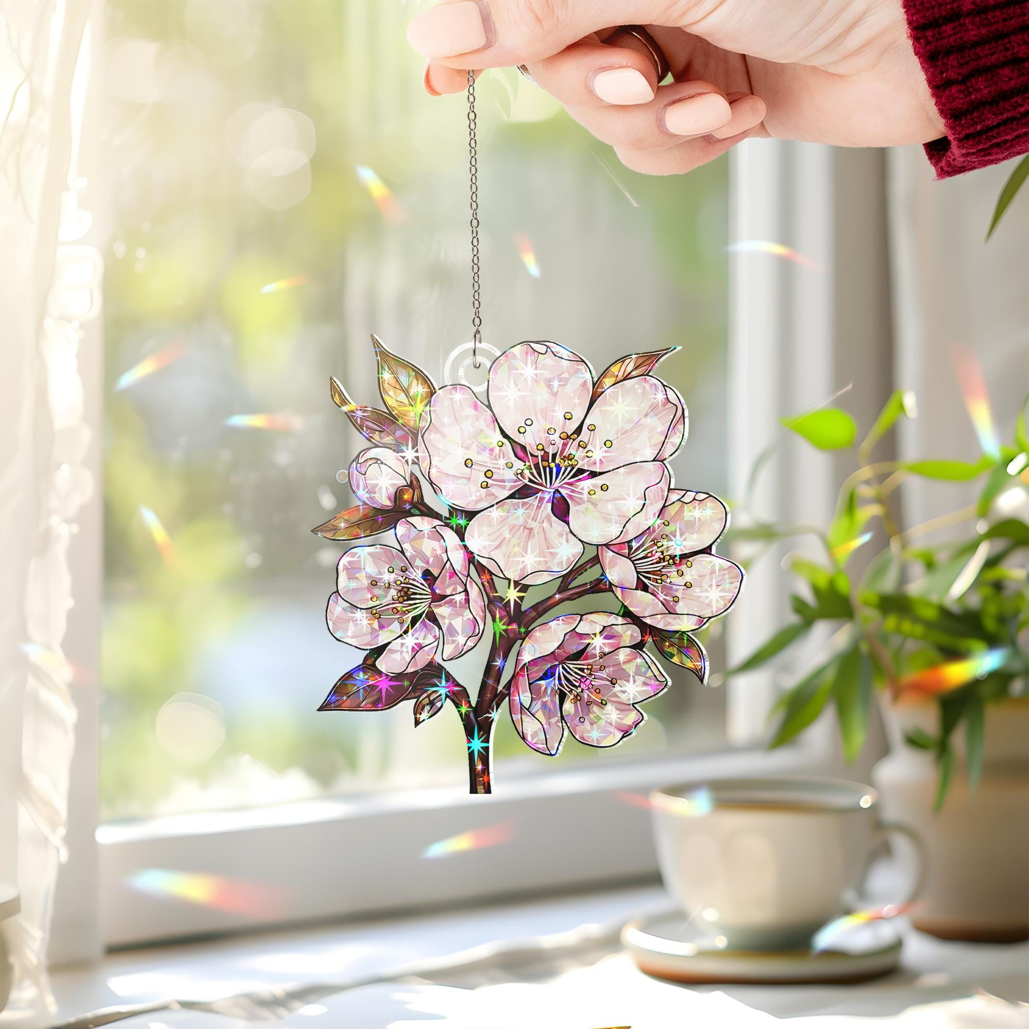 Acrylic 2D Flat Cherry Blossom Window Hanging, Broken Glass Hologram ...