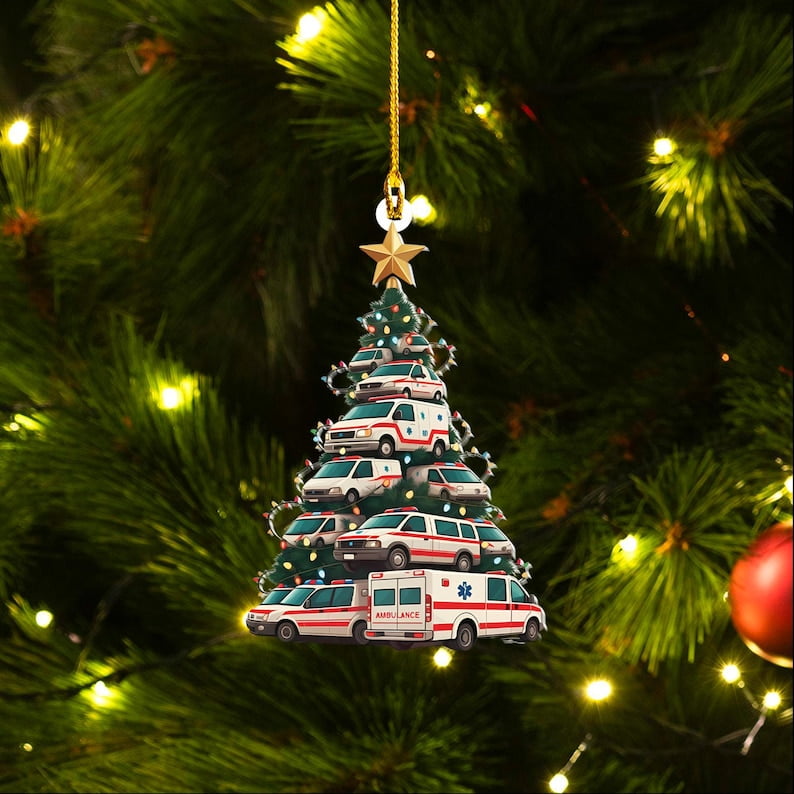Acrylic 2D Flat Christmas Ornament Ambulance Cars Christmas Tree ...
