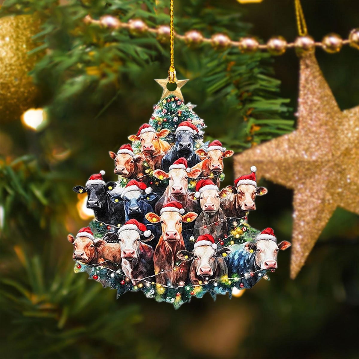 Acrylic 2D Flat Christmas Ornament Funny Cow Christmas Tree Ornament ...