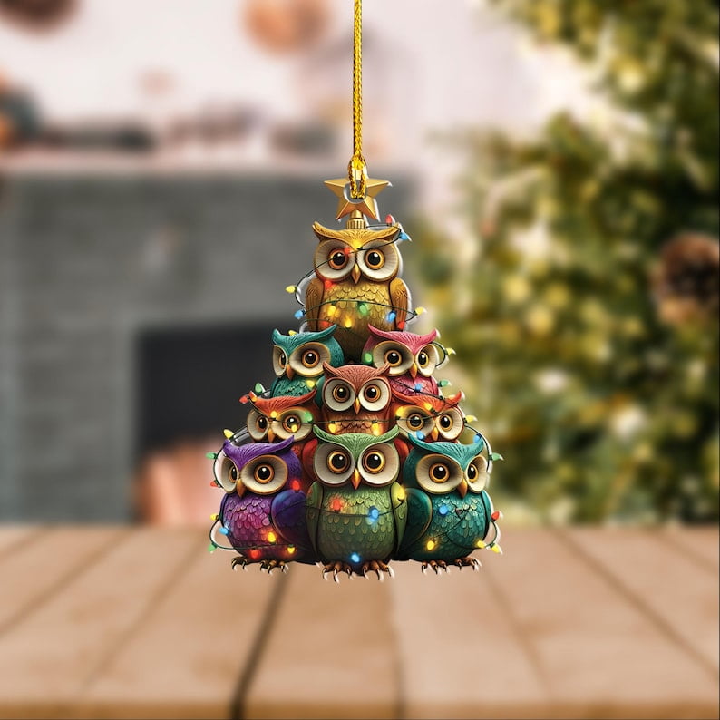 Acrylic 2D Flat Christmas Ornament Owls Christmas Ornament, Fun and ...