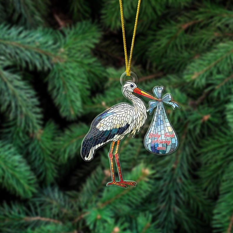 Acrylic 2D Flat Christmas Ornament Stork Baby Announcement Ornament ...