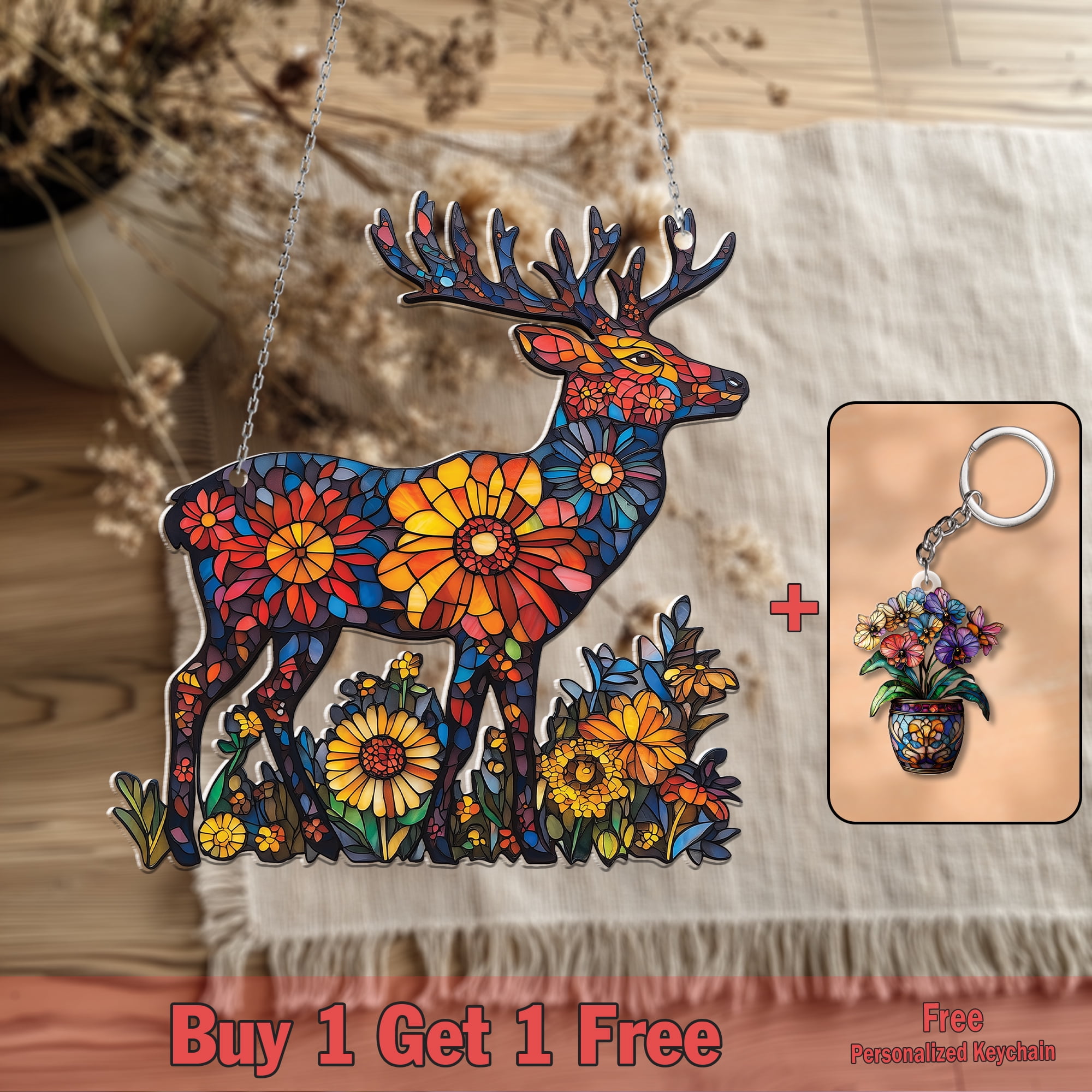 Acrylic 2D Flat Deer Suncatcher, Colorful Sunflower Window Hanging ...