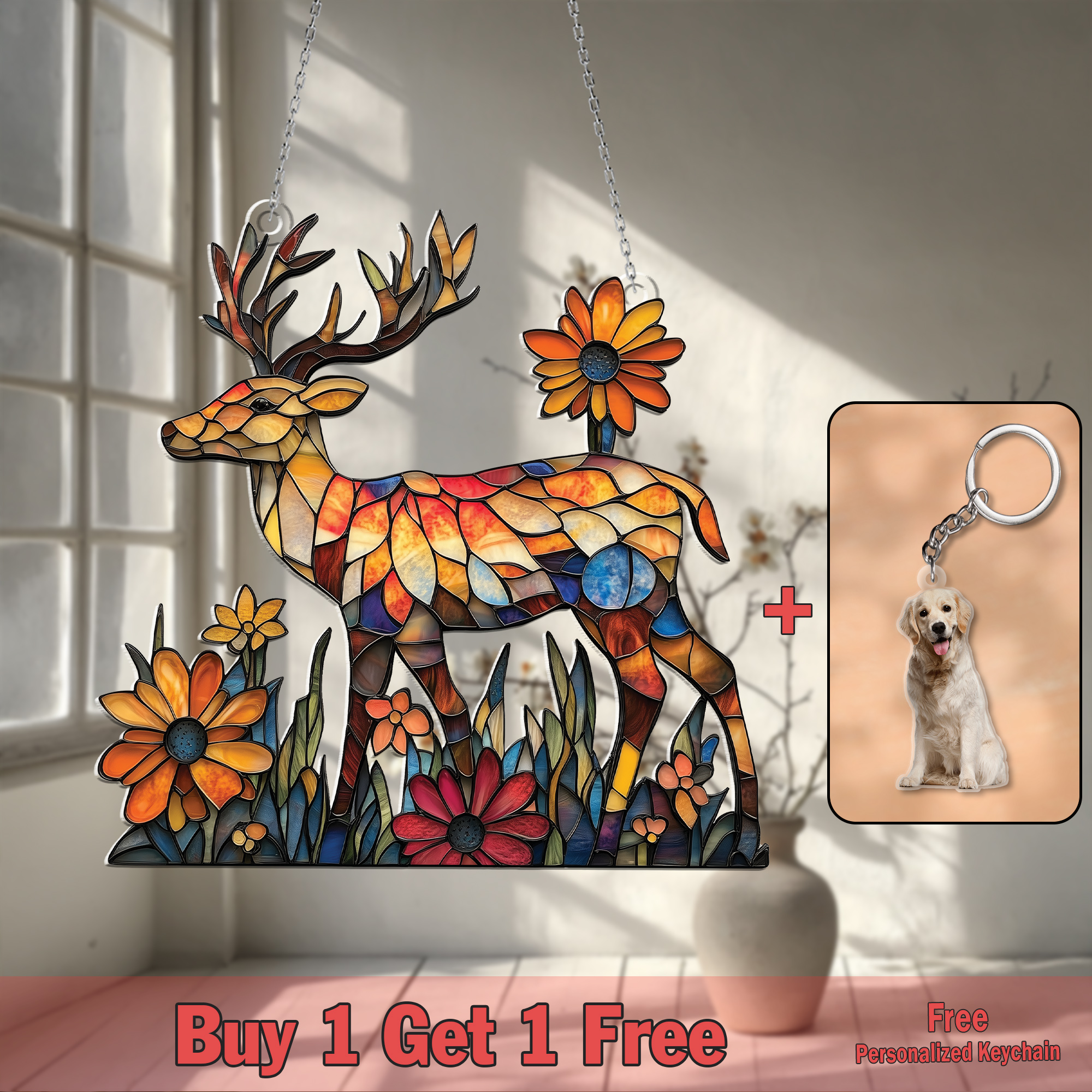 Acrylic 2D Flat Deer Suncatcher, Colorful Sunflower Window Hanging ...