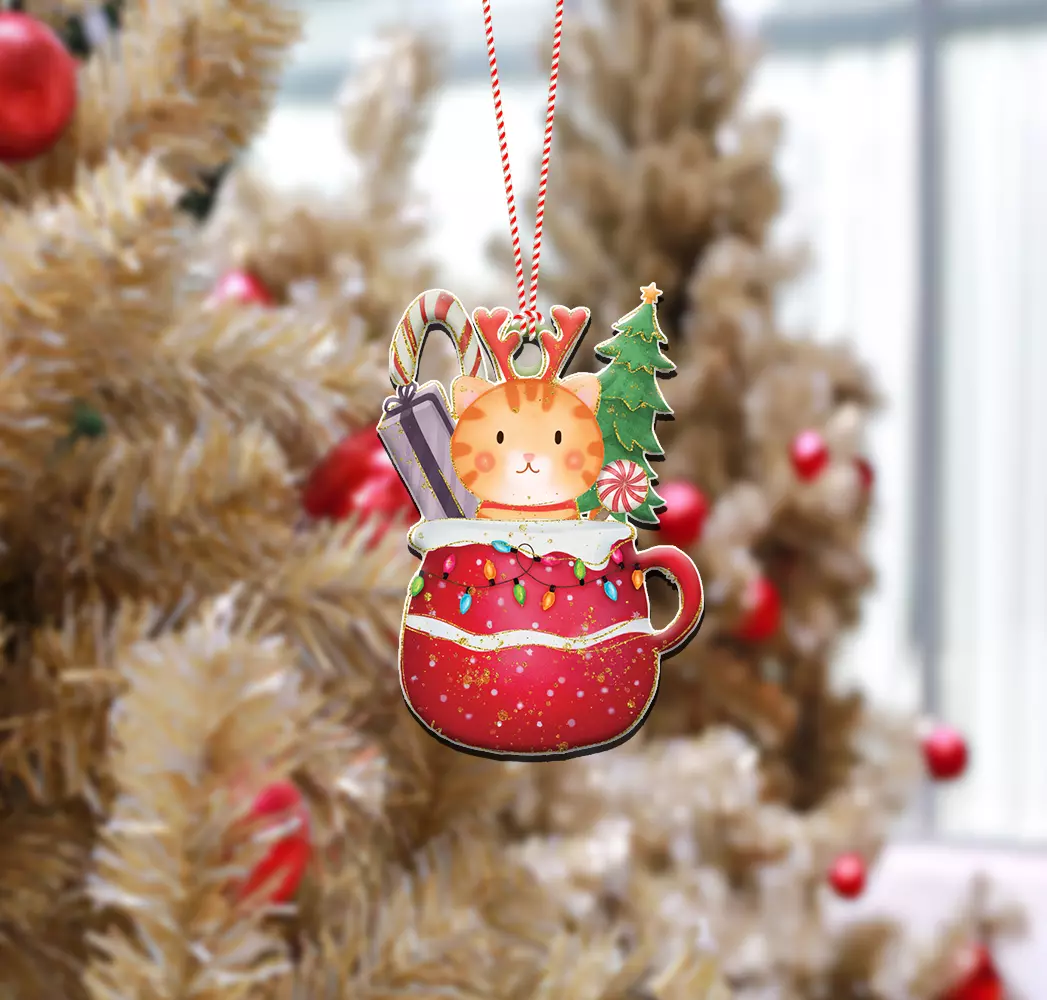 Acrylic 2D Flat Item Christmas Ornament Cat Christmas Ornament, Cat Tea ...