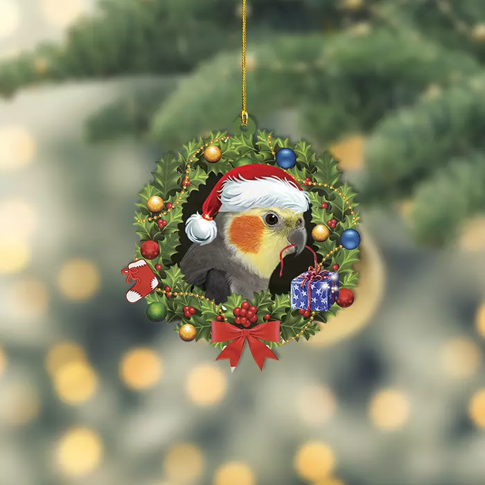 Acrylic 2D Flat Item Christmas Ornament Cockatiel Christmas Wreath ...