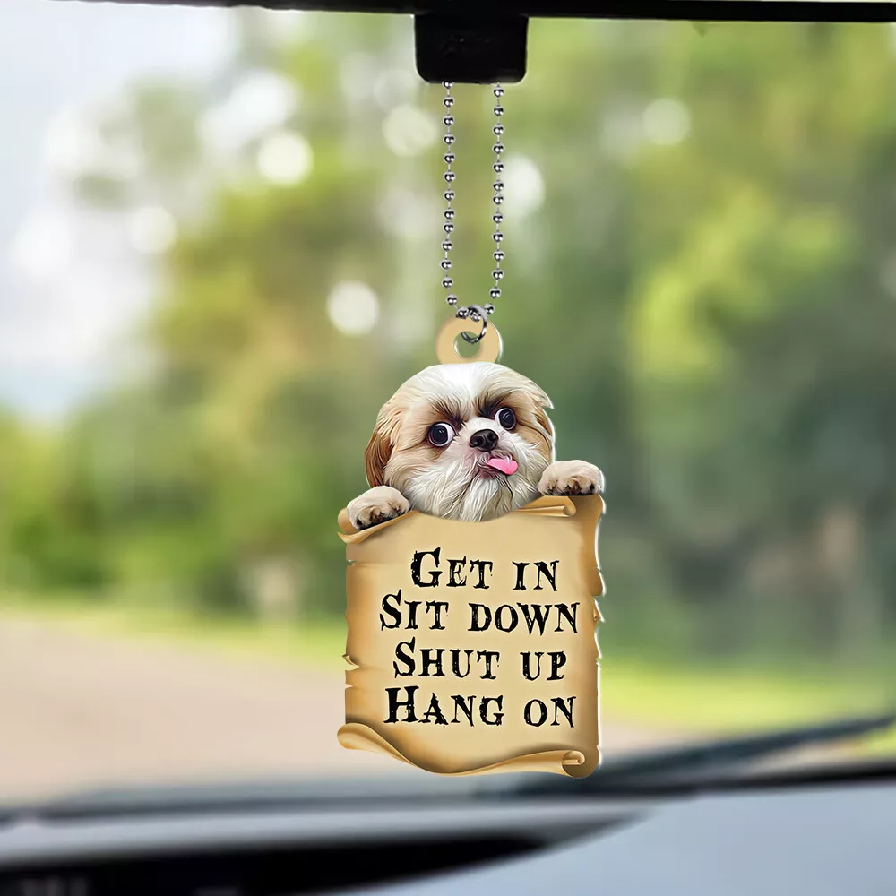 2D Flat Acrylic Item Christmas Ornament Funny Shih Tzu Dog Get In Sit ...