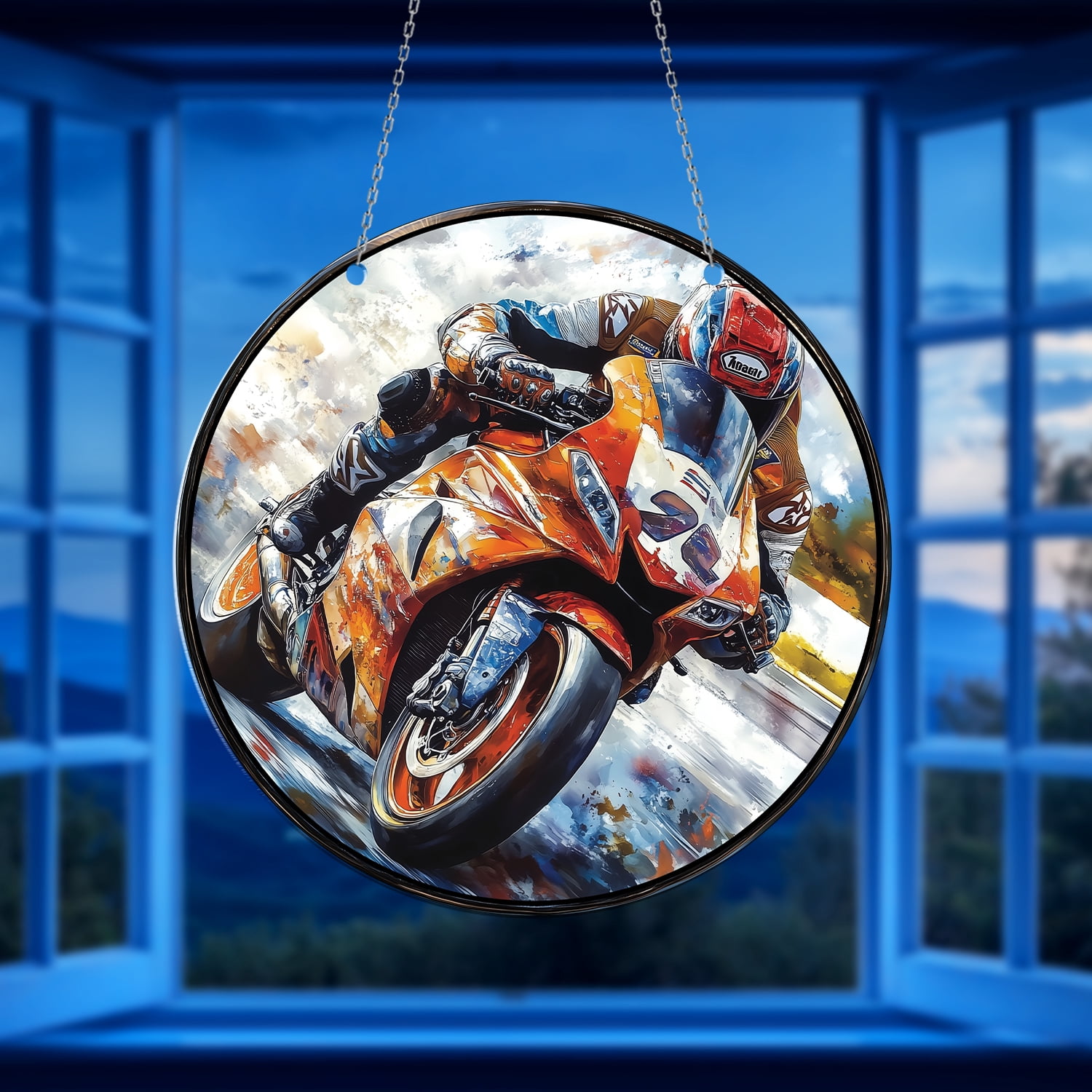 Acrylic 2D Flat Motorcycle Racer Suncatcher, Colorful Car Hanging ...