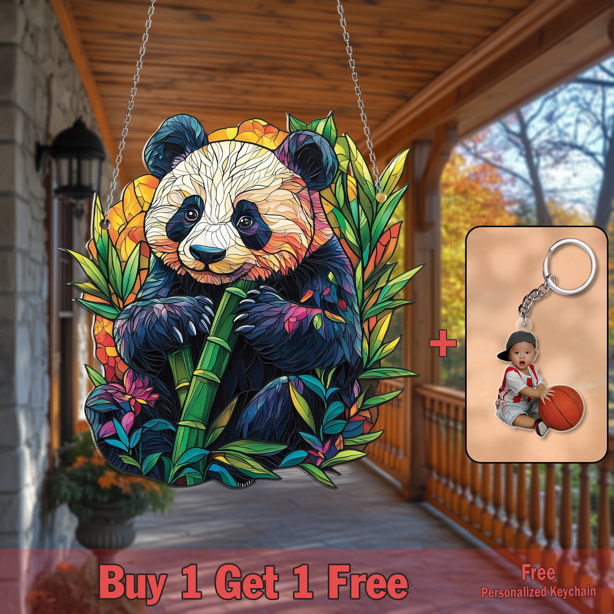 Acrylic 2D Flat Panda Suncatcher, Bamboo Forest Window Hanging, Nature ...