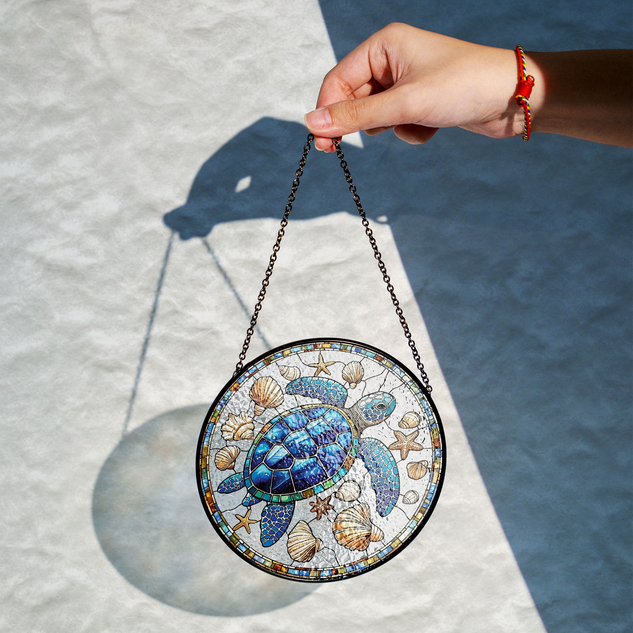 Acrylic 2D Sea Turtle Window Hanging, Stained Glass Style Marine Life ...