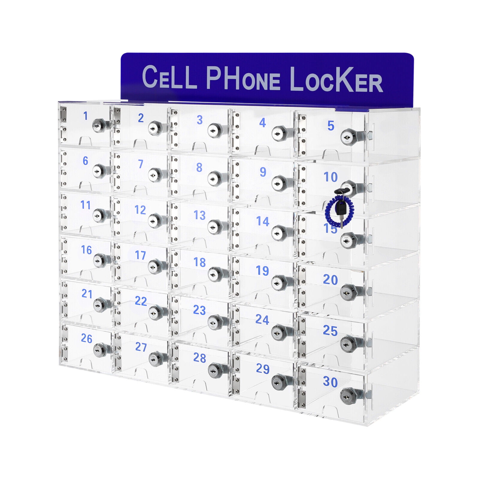 Acrylic 30 Slots Cell Phone Locker Box, Clear Cell Phones Storage ...