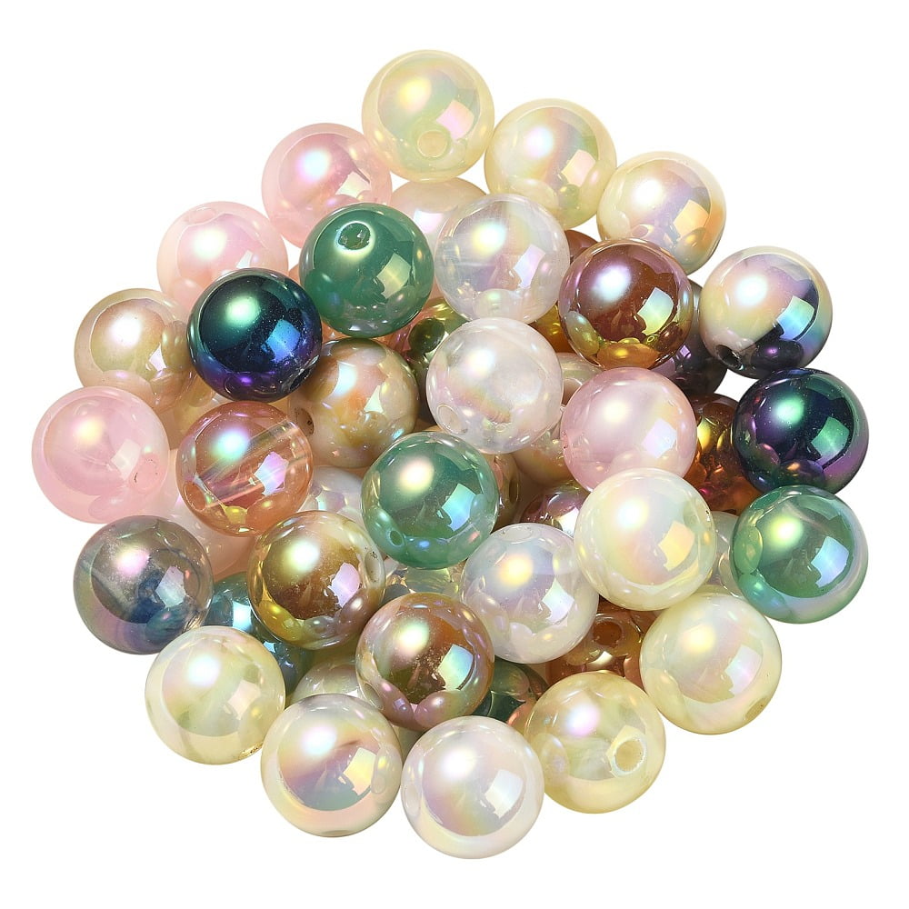Acrylic 300 pc UV Plating Rainbow Iridescent Acrylic Beads Round Mixed ...