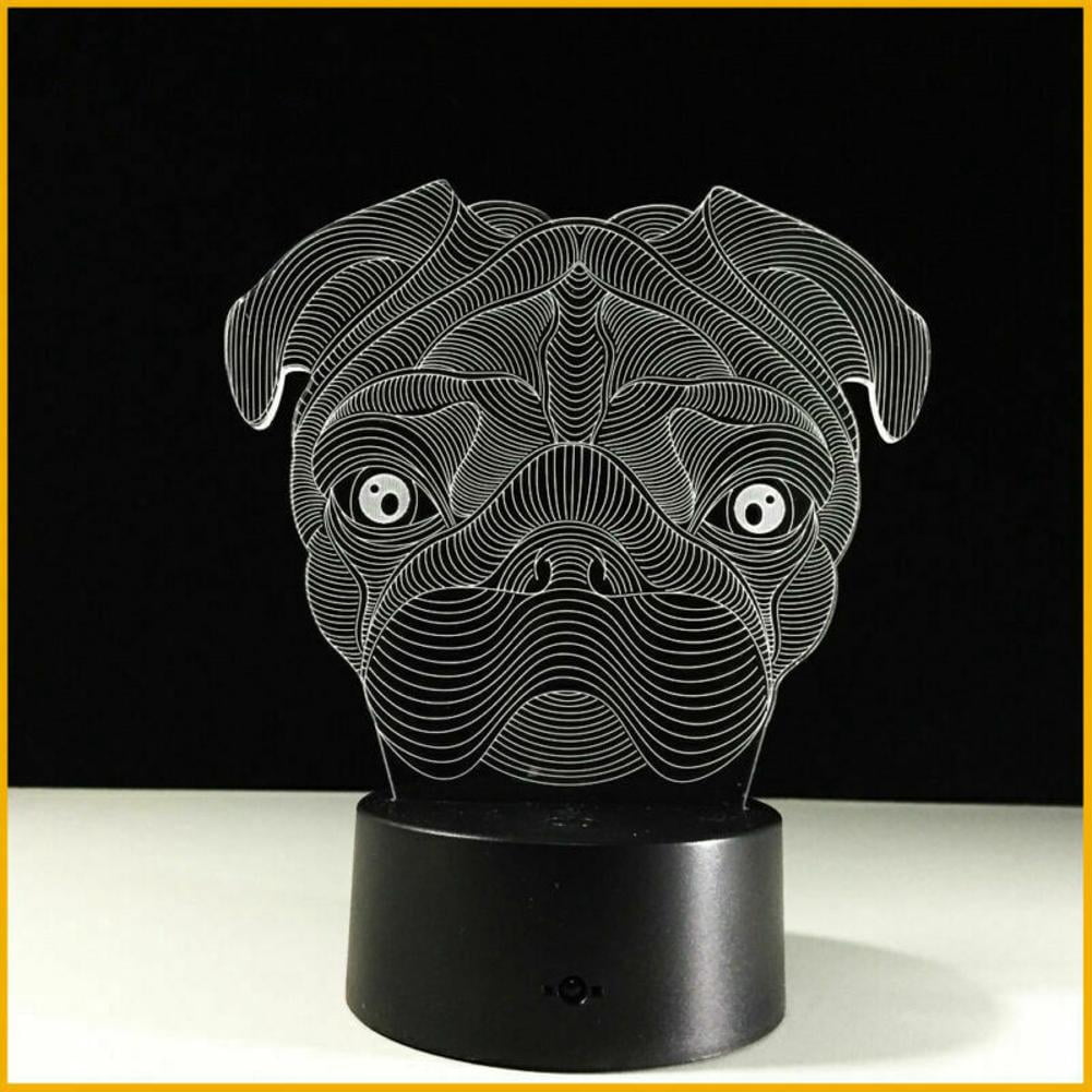 Acrylic 3D Illusion Cute Pug Dog LED Night Light Table Desk Lamp ...