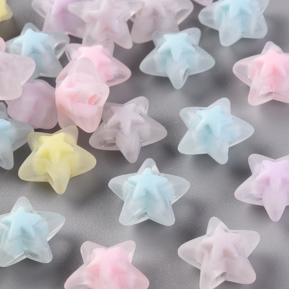 Acrylic 50 pc Transparent Acrylic Beads Frosted Bead in Bead Star Mixed ...