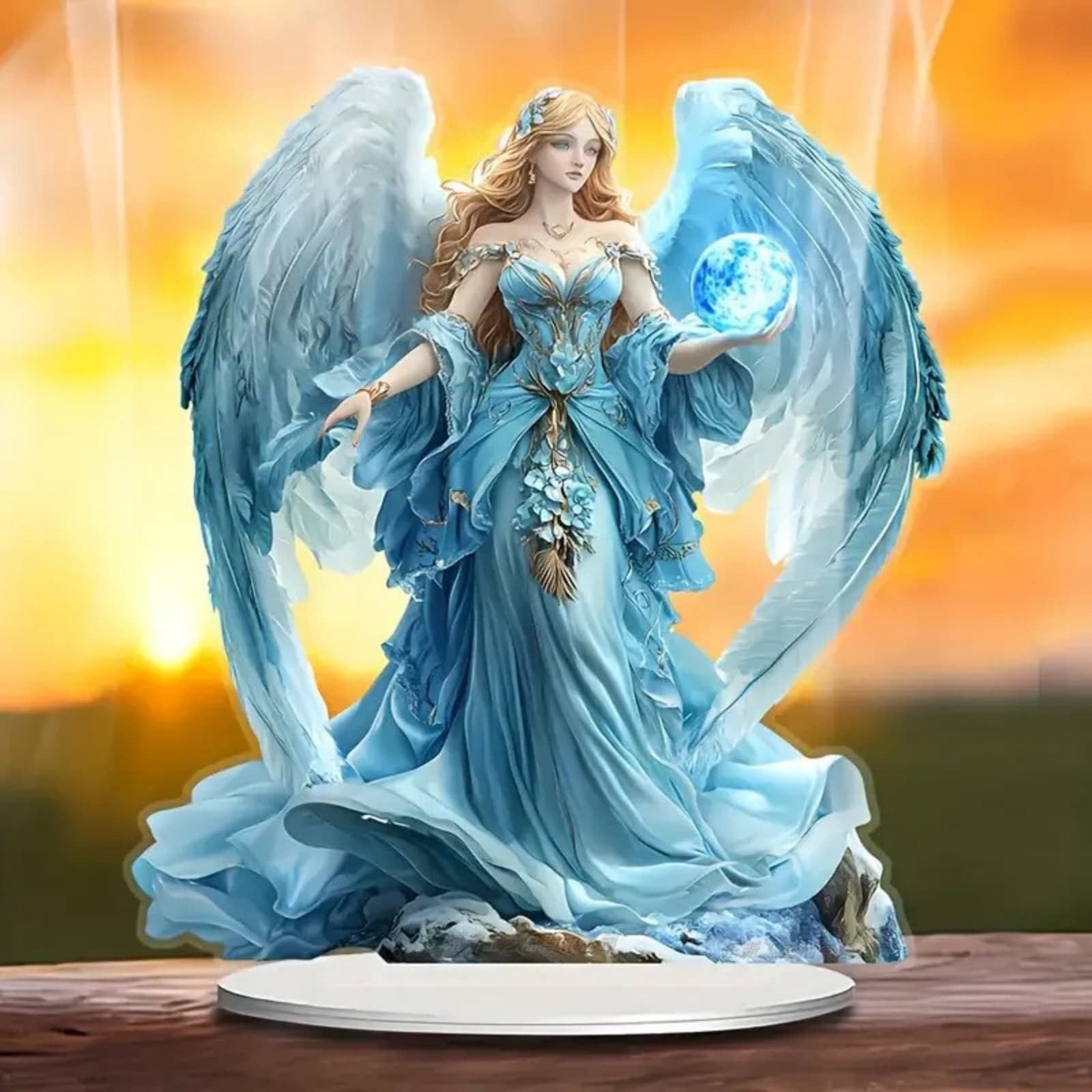 Acrylic Angel 2D Flat Angel Figurine, Blue Fantasy Wings, Crystal Angel ...