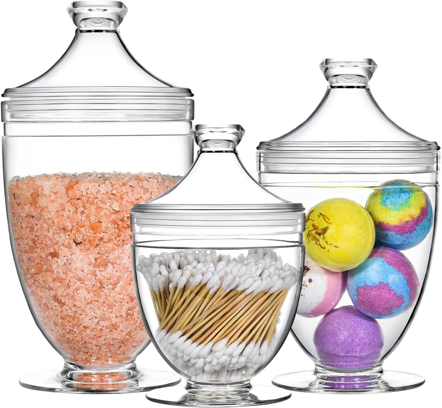 Acrylic Apothecary Jars with Lids, 3-Piece Vanity Organizer Canisters ...