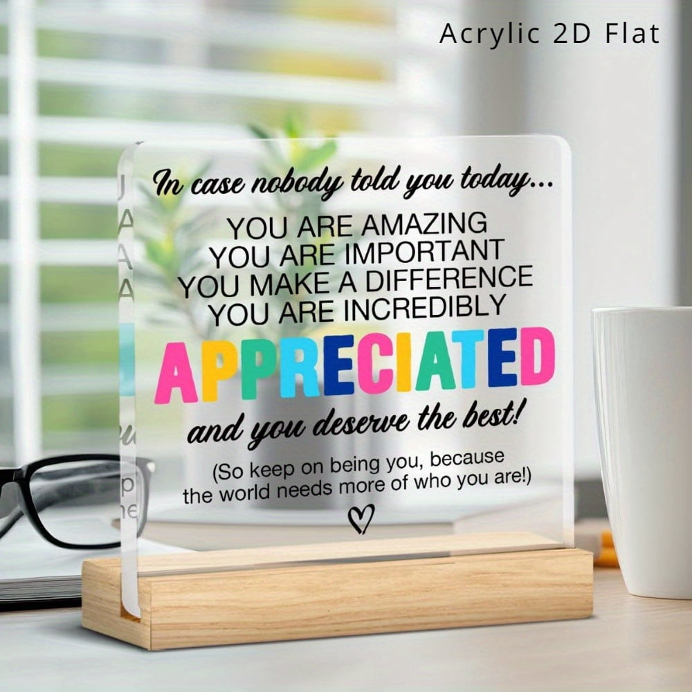 Acrylic Appreciation Desk Plaque With Inspirational Quote - Glossy Gift ...