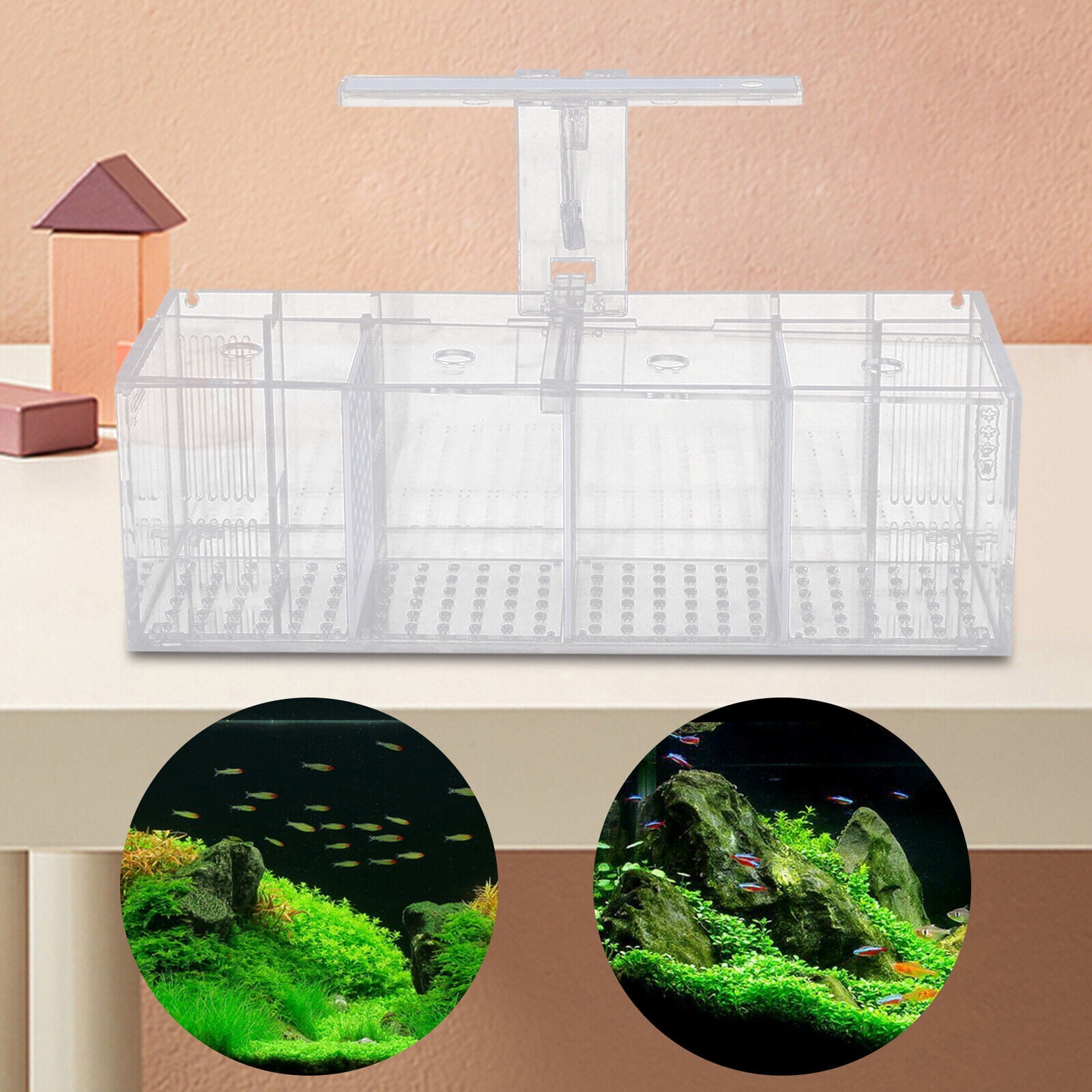 Acrylic Aquarium Transparent Isolation 4Grid Betta Fish Tank Water Pump ...
