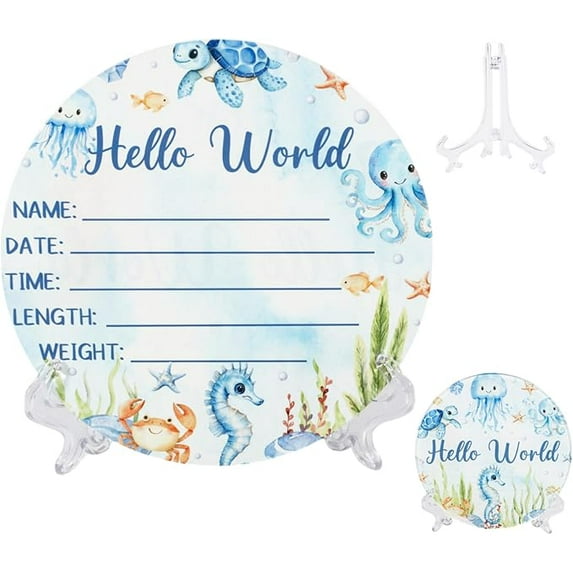 Acrylic Baby Birth Announcement Sign with Stand, Under The Sea Animal ...