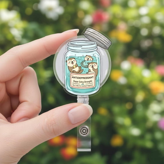 Acrylic Badge Reel: Retractable Id Holder, Otter Jar Illustration, Anti ...