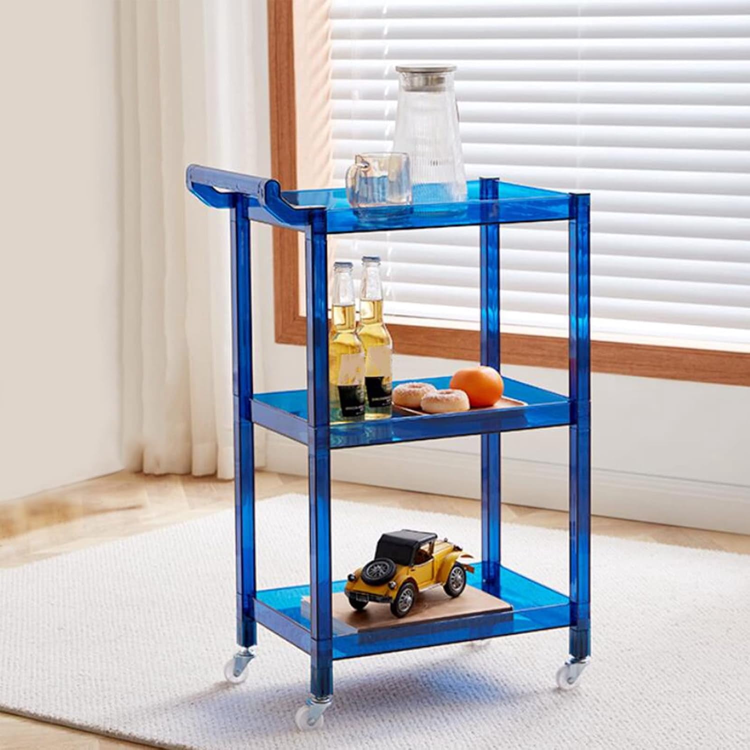 Acrylic Bar Cart with Wheels 3-Tier Rolling Cart with Handle Clear Side ...