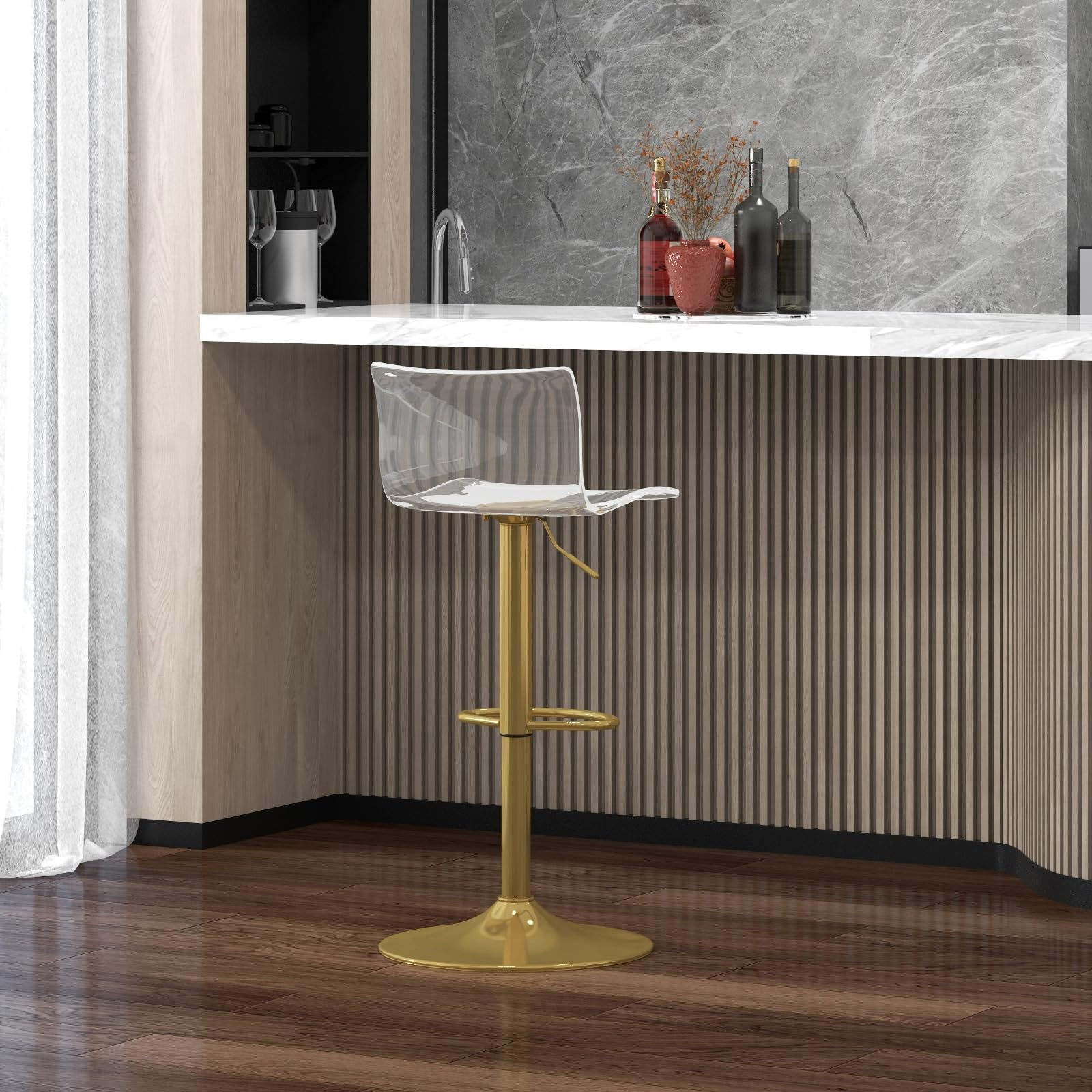 Acrylic Bar Stools with Back, Stylish Modern Adjustable Swivel Counter ...