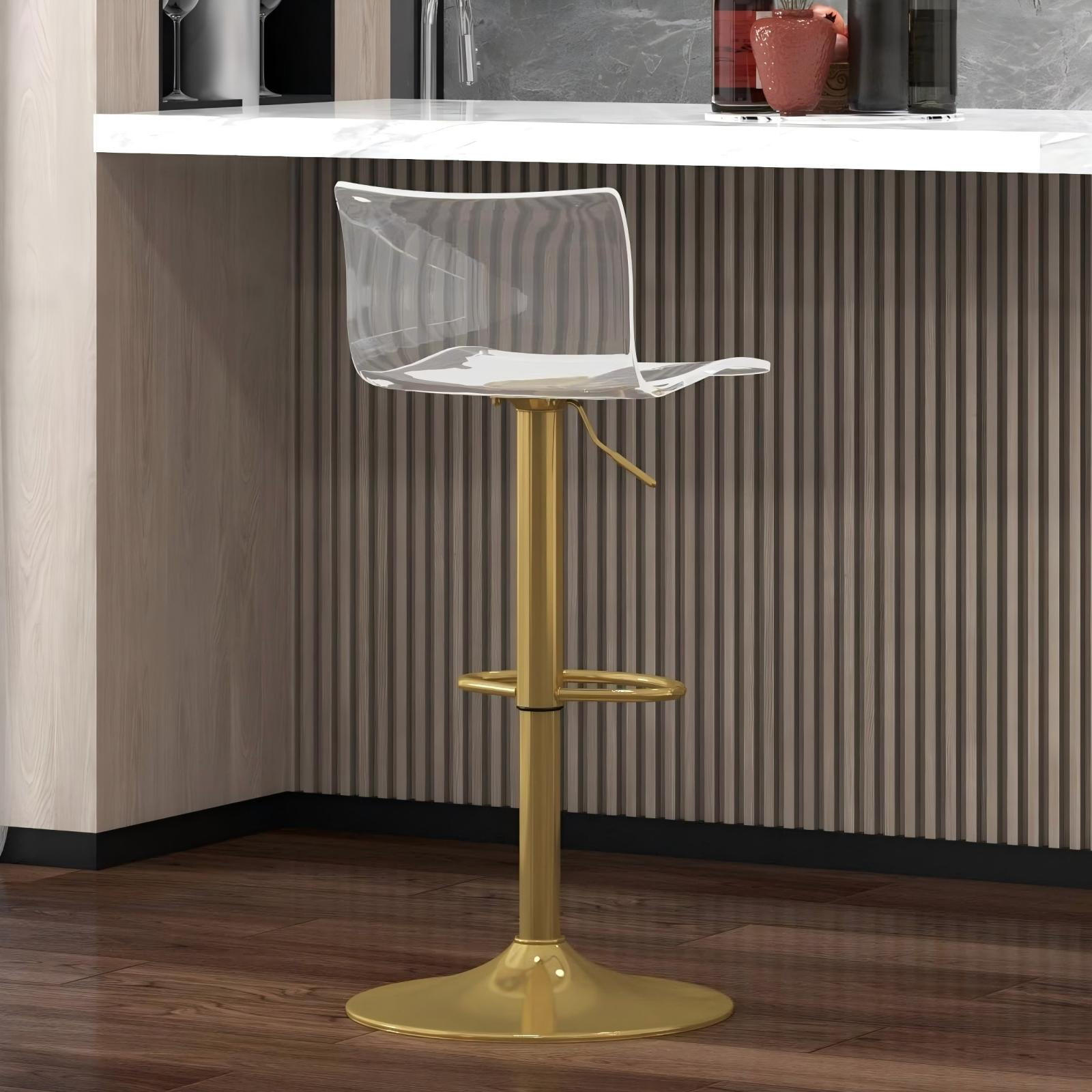 Acrylic Bar Stools with Back, Stylish Modern Adjustable Swivel Counter ...