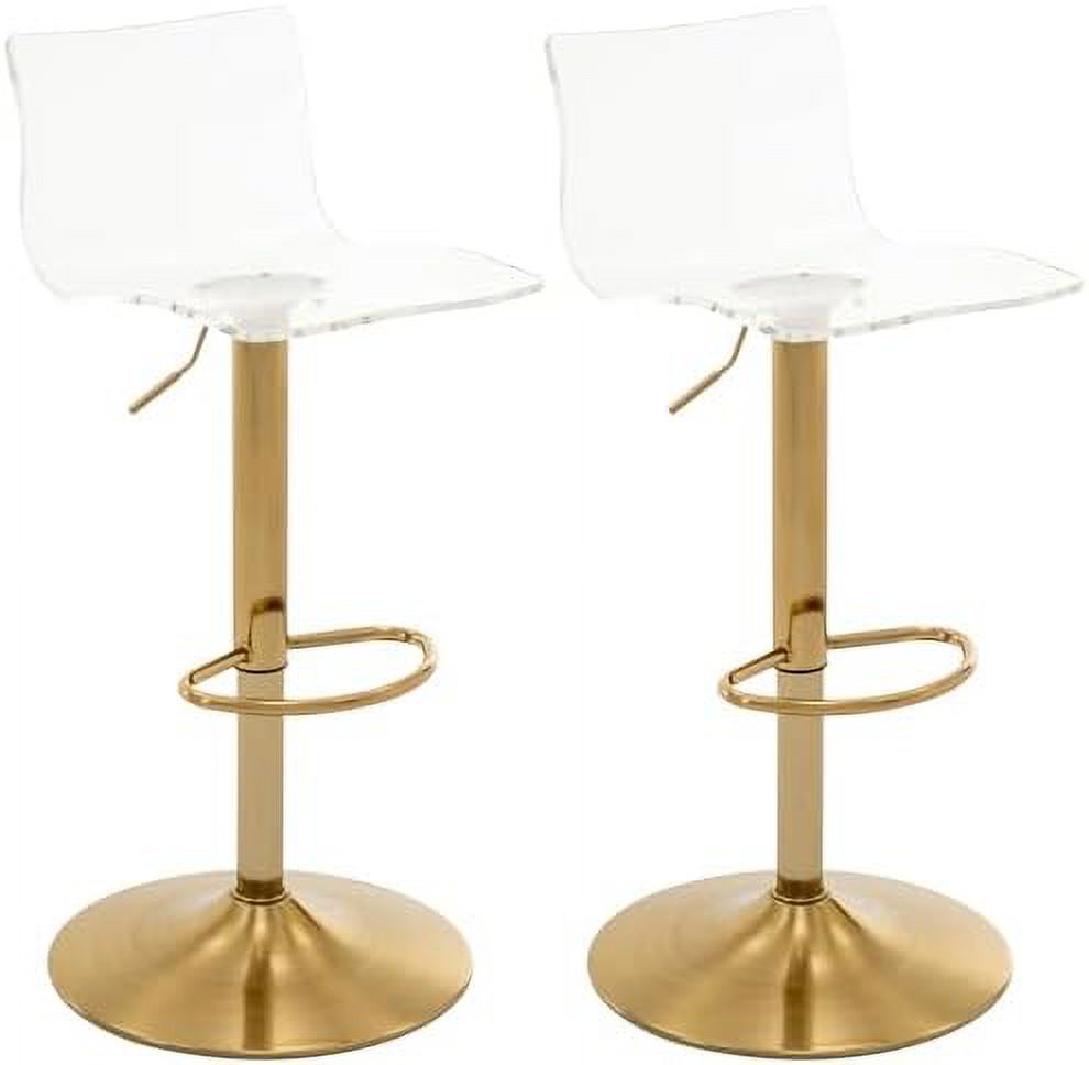 Acrylic Bar Stools with Mid Back, Set of 2, Transparent Adjustable ...