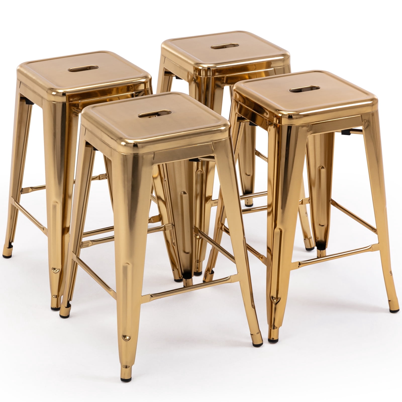 Golden Metal Barstools Set of 4, 24" High Bar Stools Backless, Indoor ...