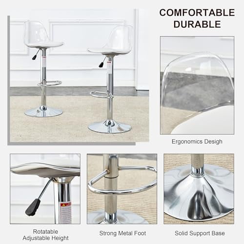 Acrylic Bar Stools Set of 2, Morden Counter Height Counter Bar Stools ...