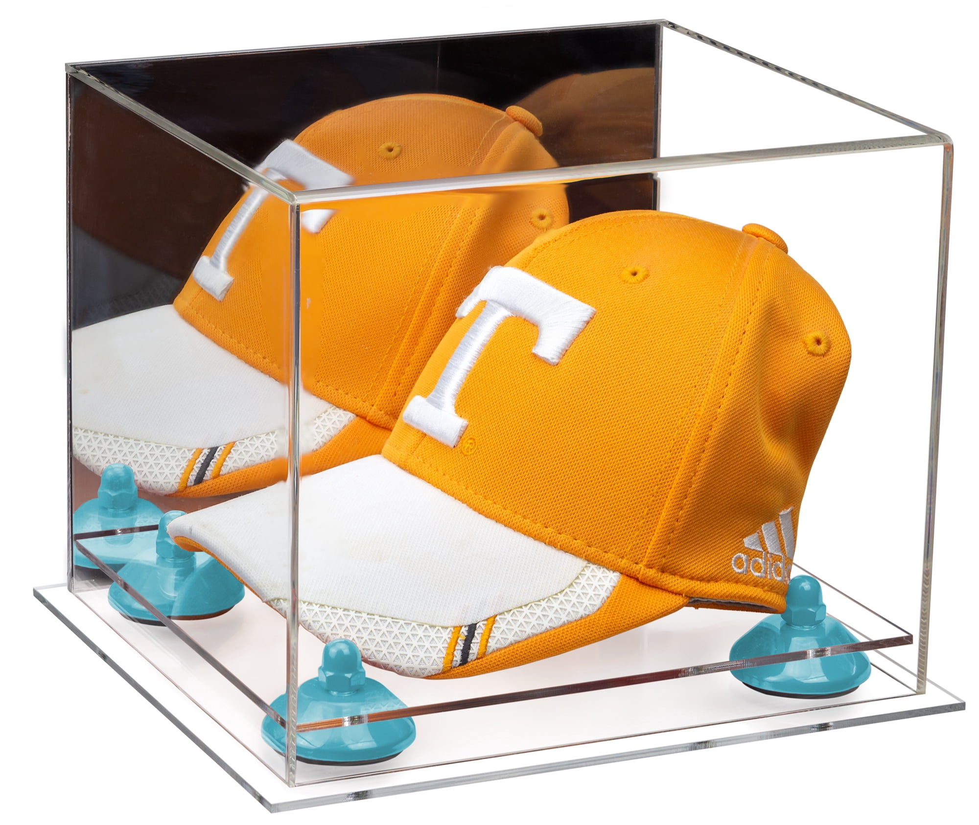 Acrylic Baseball Hat or Cap Display Case with Mirror, Blue Risers and ...