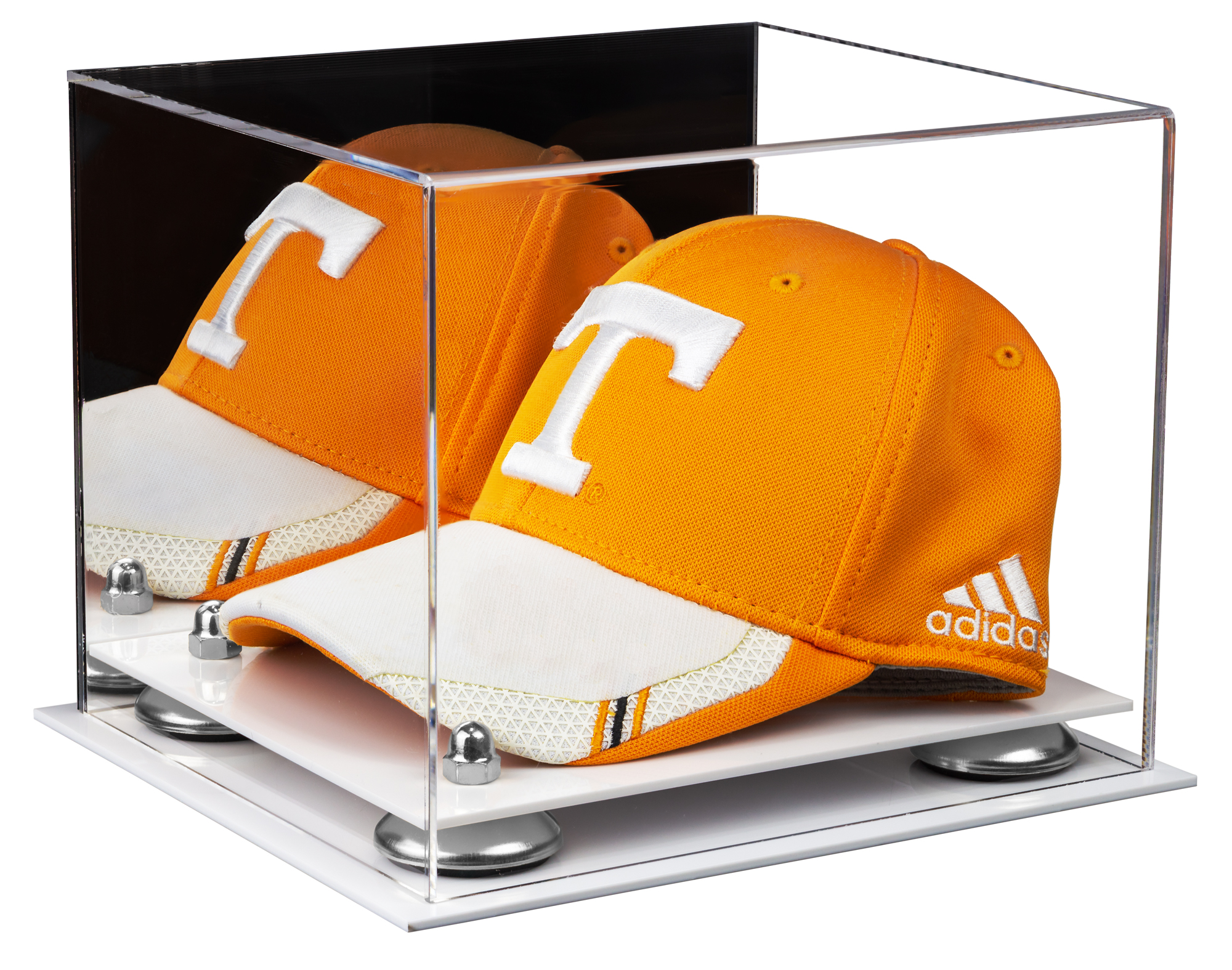 Acrylic Baseball Hat or Cap Display Case with Mirror, Silver Risers and ...