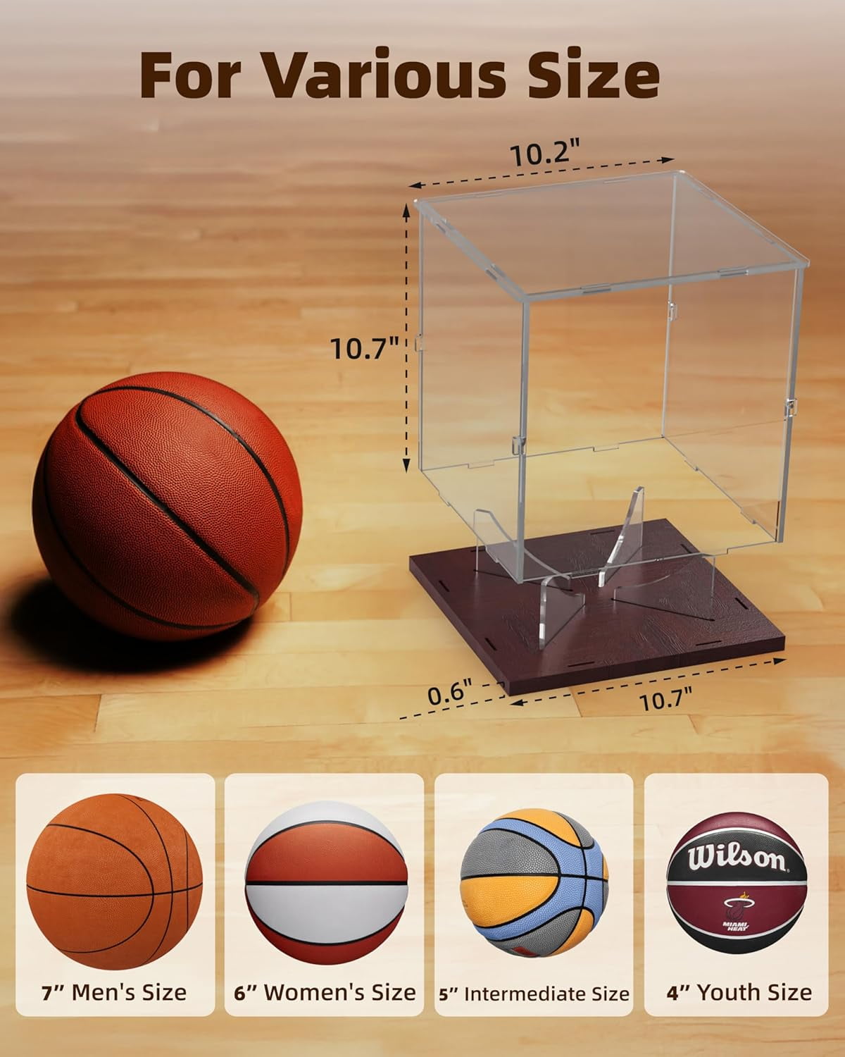 Acrylic Basketball Display with Solid Wood Base - Protected for WNBA ...