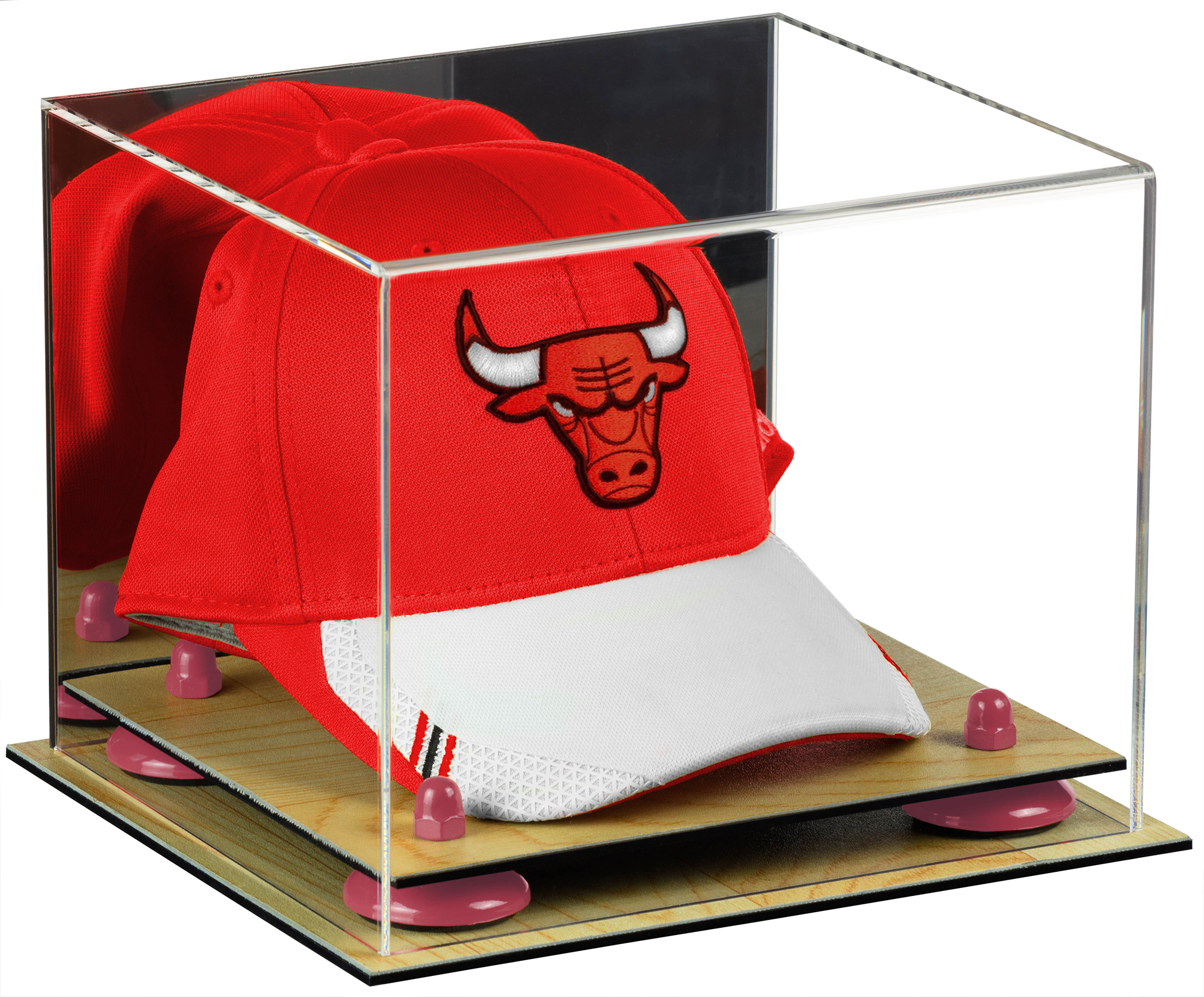 Acrylic Basketball Hat or Cap Display Case with Mirror, Pink Risers and ...