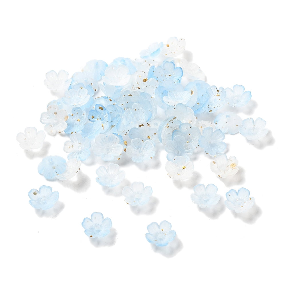 Acrylic Bead Caps 5-Petal Flower with Golden Foill Sky Blue 11x11x4mm ...