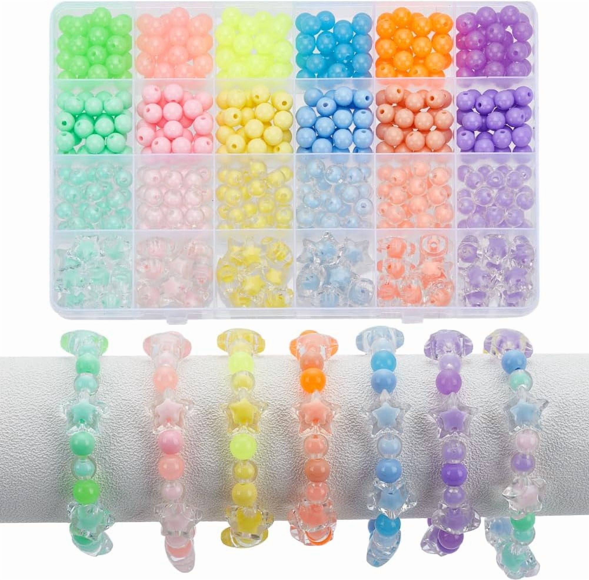 Acrylic Beads Bracelet Making Kit 6 Color Gradient Beads 8mm Round ...