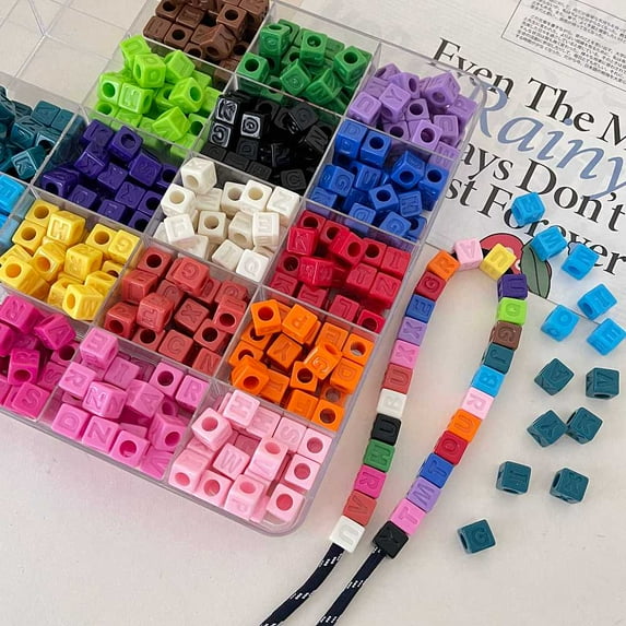 Acrylic Beads Large Hole Beads Cube with Letter Mixed Color 12x12x12mm Hole: 7mm about 357pcs ...